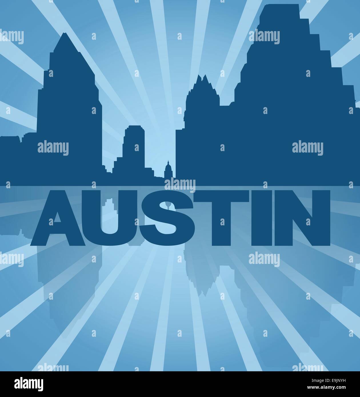 Austin skyline on blue sunburst illustration Stock Vector Image & Art ...