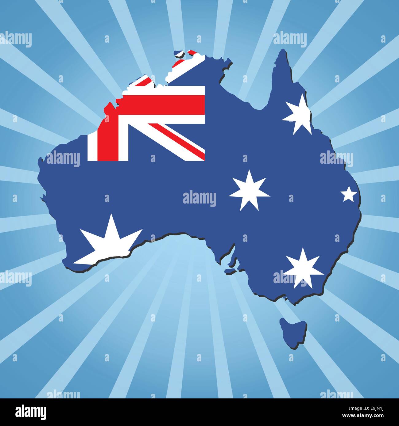 Australia map flag on blue sunburst illustration Stock Vector Image ...