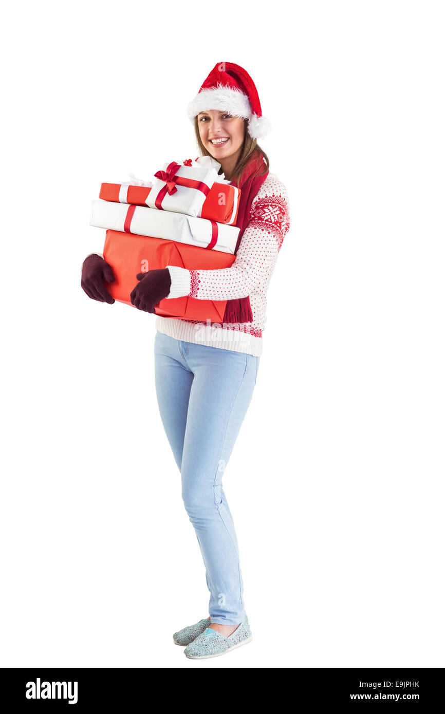 Beautiful girl holding present Cut Out Stock Images & Pictures - Alamy