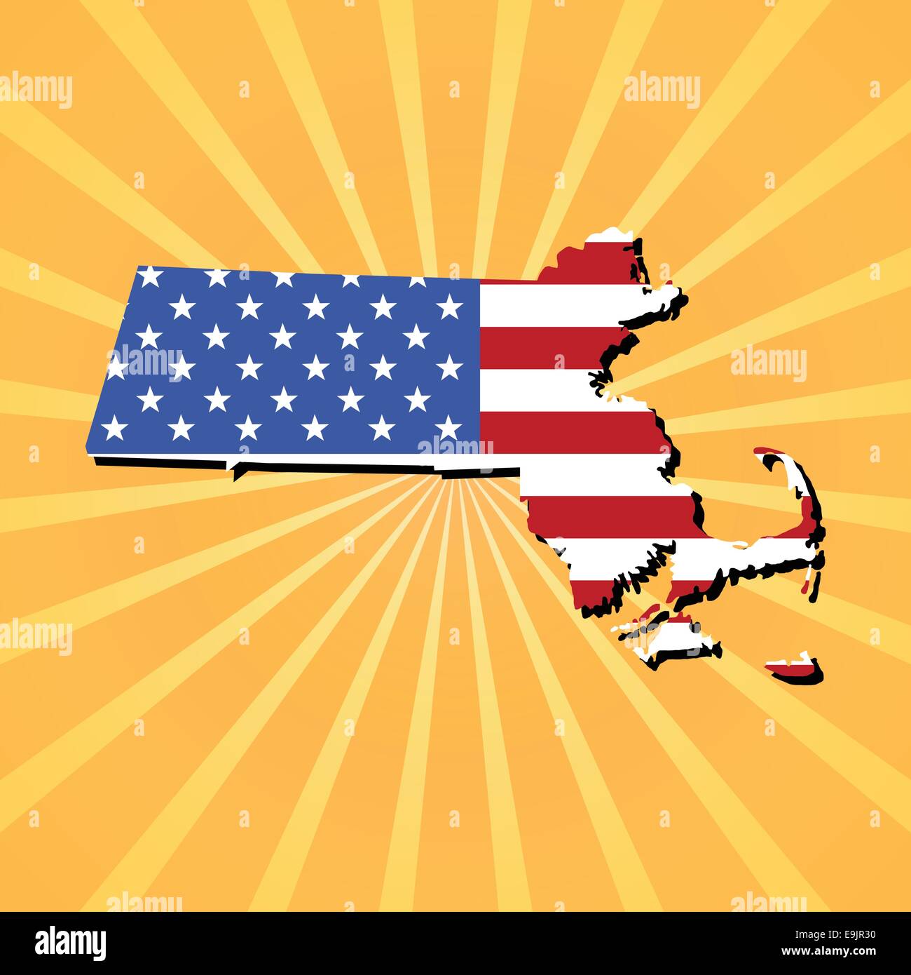 Massachusetts map flag on sunburst illustration Stock Vector Image ...