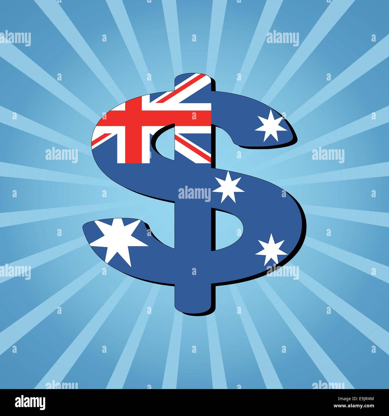 Australia dollar symbol on blue sunburst illustration Stock Vector ...