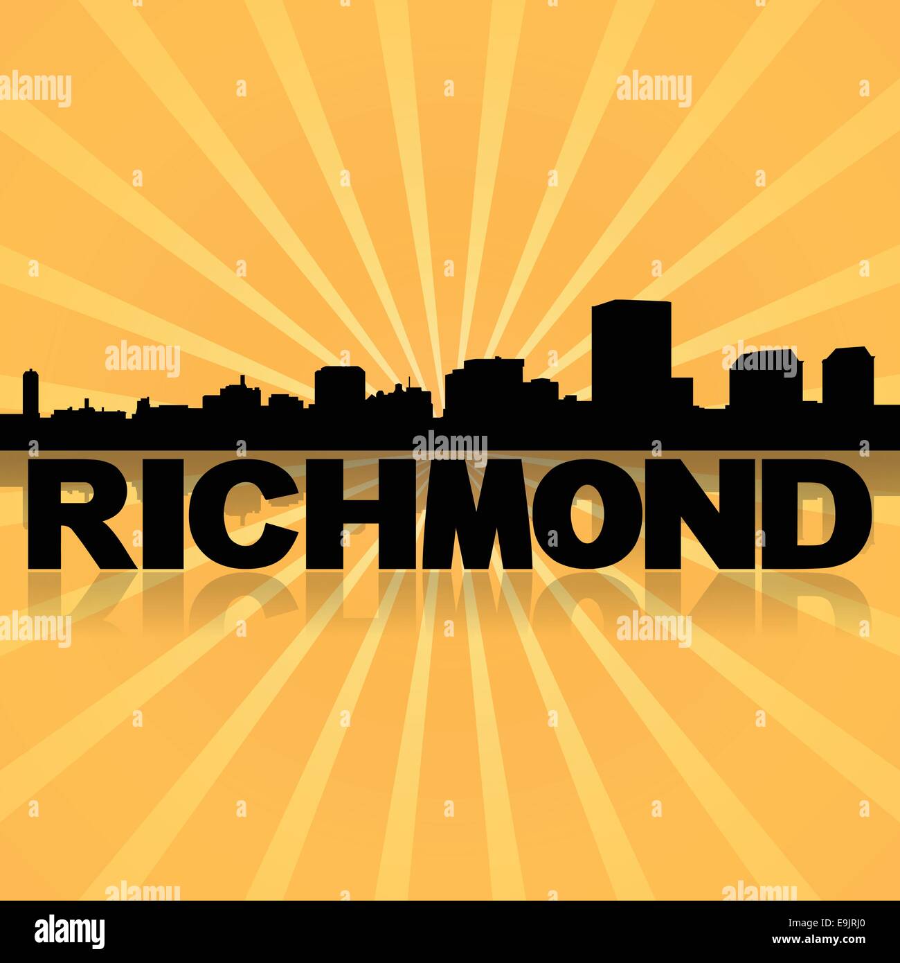 Richmond skyline reflected with sunburst vector illustration Stock ...