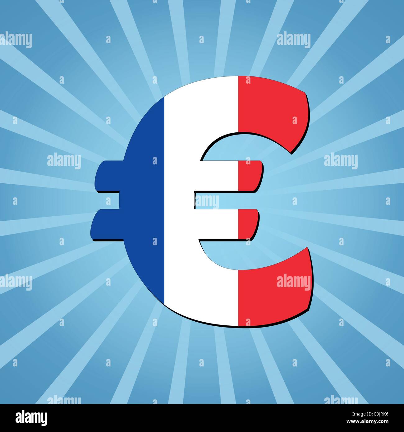 French Euro symbol on blue sunburst illustration Stock Vector Image ...