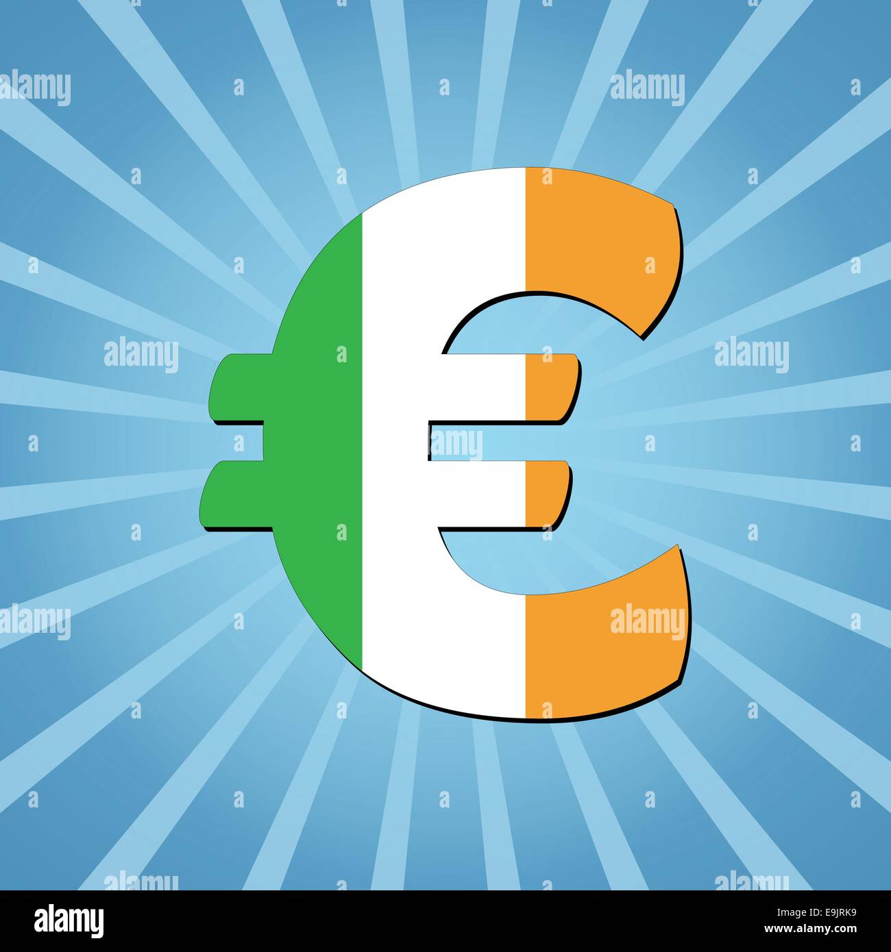 Irish Euro symbol on blue sunburst illustration Stock Vector Image ...