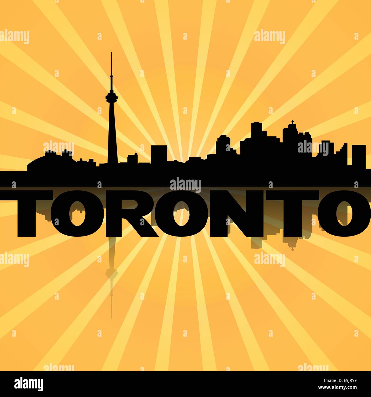 Toronto skyline reflected with sunburst vector illustration Stock ...