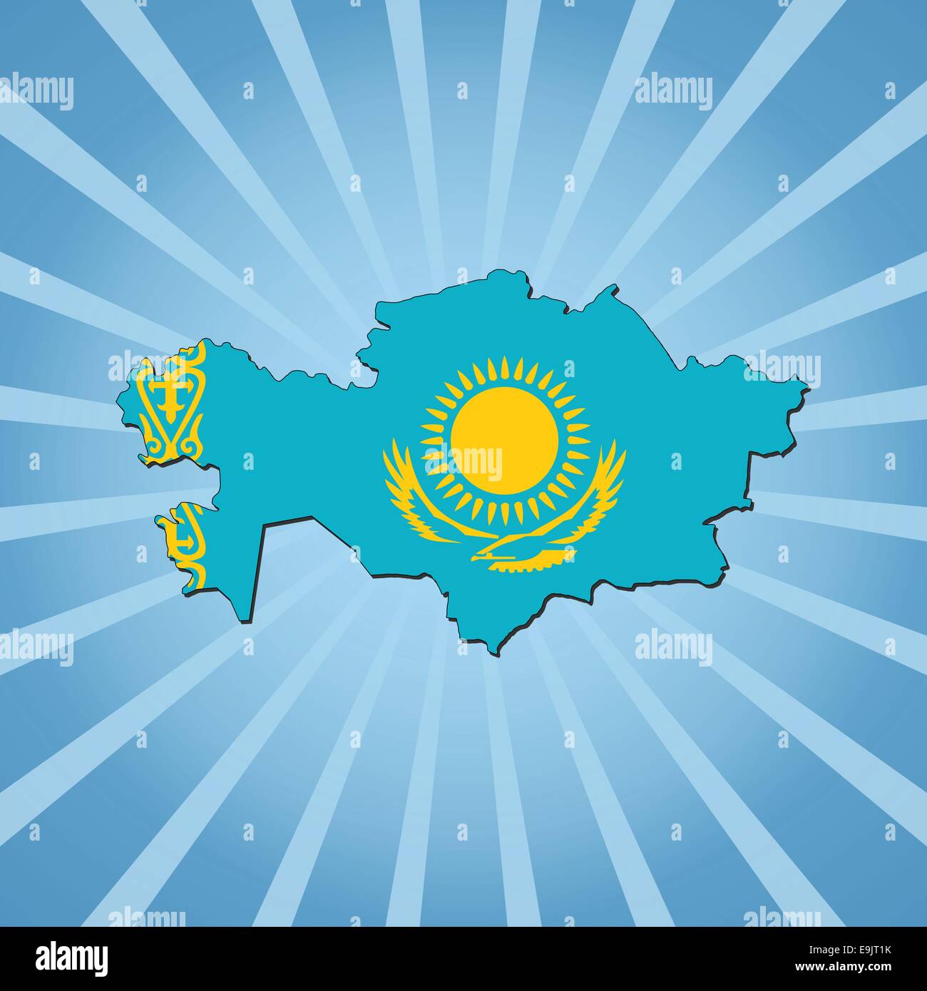 Kazakhstan map flag on blue sunburst illustration Stock Vector Image & Art - Alamy