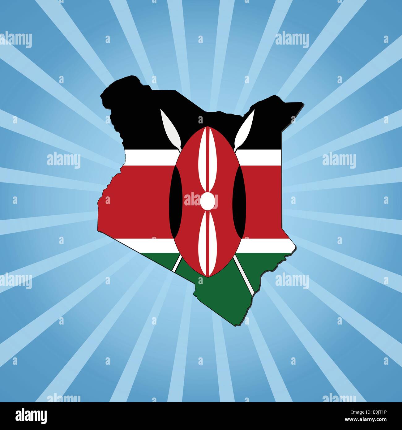 Kenya map flag on blue sunburst illustration Stock Vector Image & Art ...