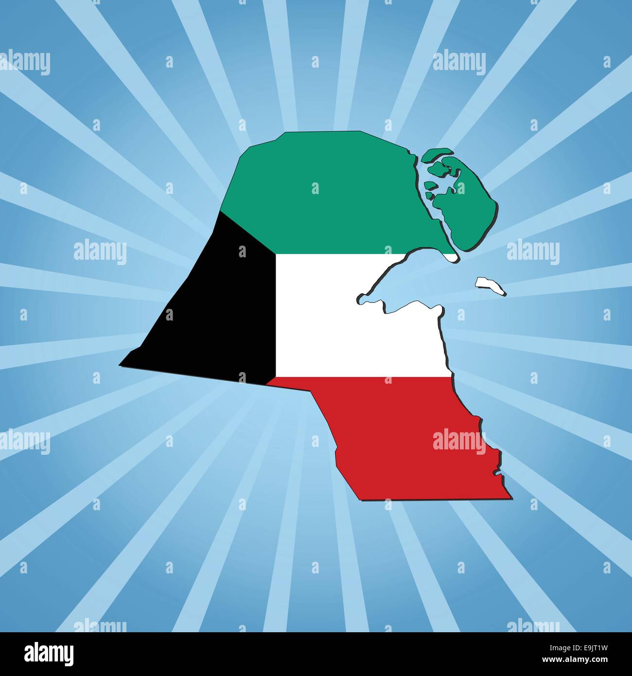 Kuwait map flag on blue sunburst illustration Stock Vector Image & Art ...