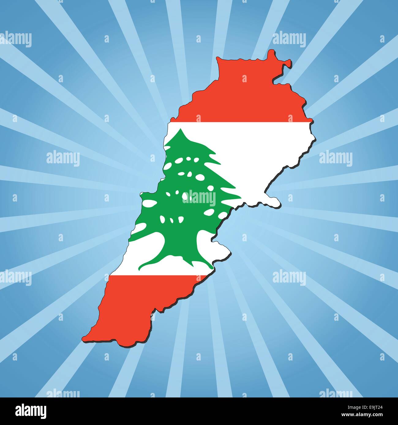 Lebanon map flag on blue sunburst illustration Stock Vector Image & Art ...