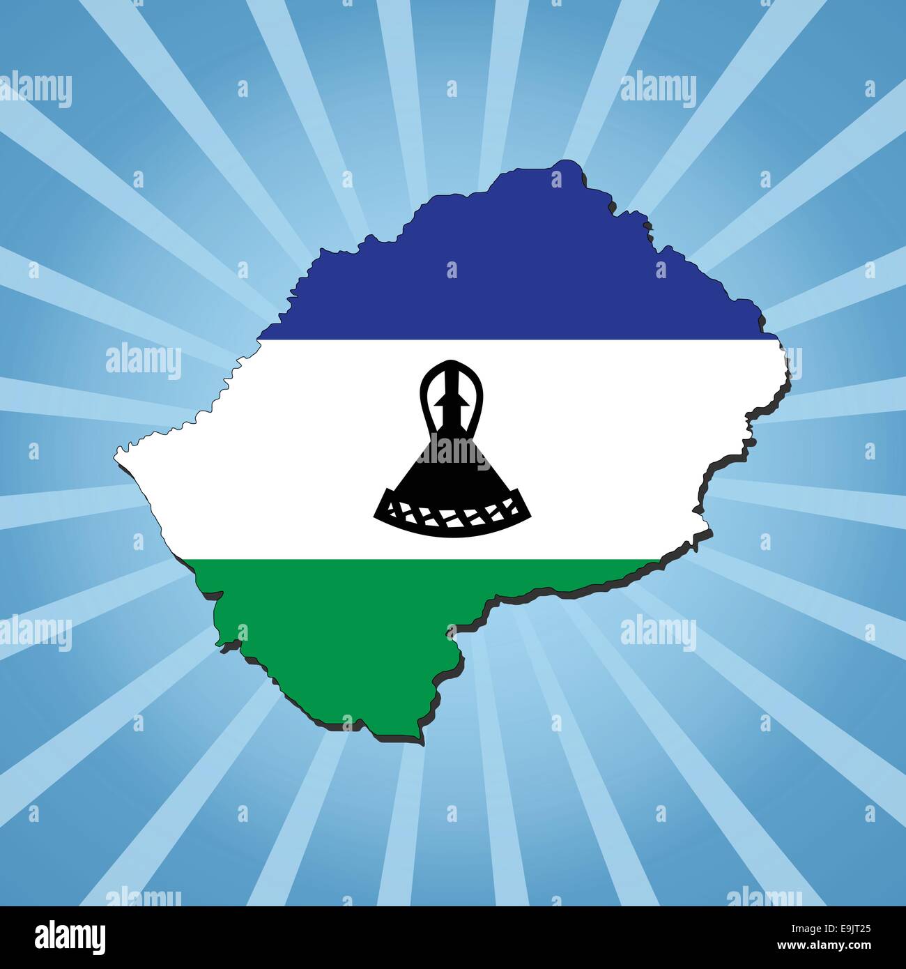Lesotho map flag on blue sunburst illustration Stock Vector Image & Art ...