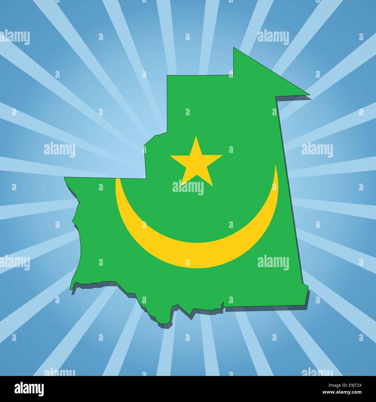 Mauritania map flag on blue sunburst illustration Stock Vector Image ...