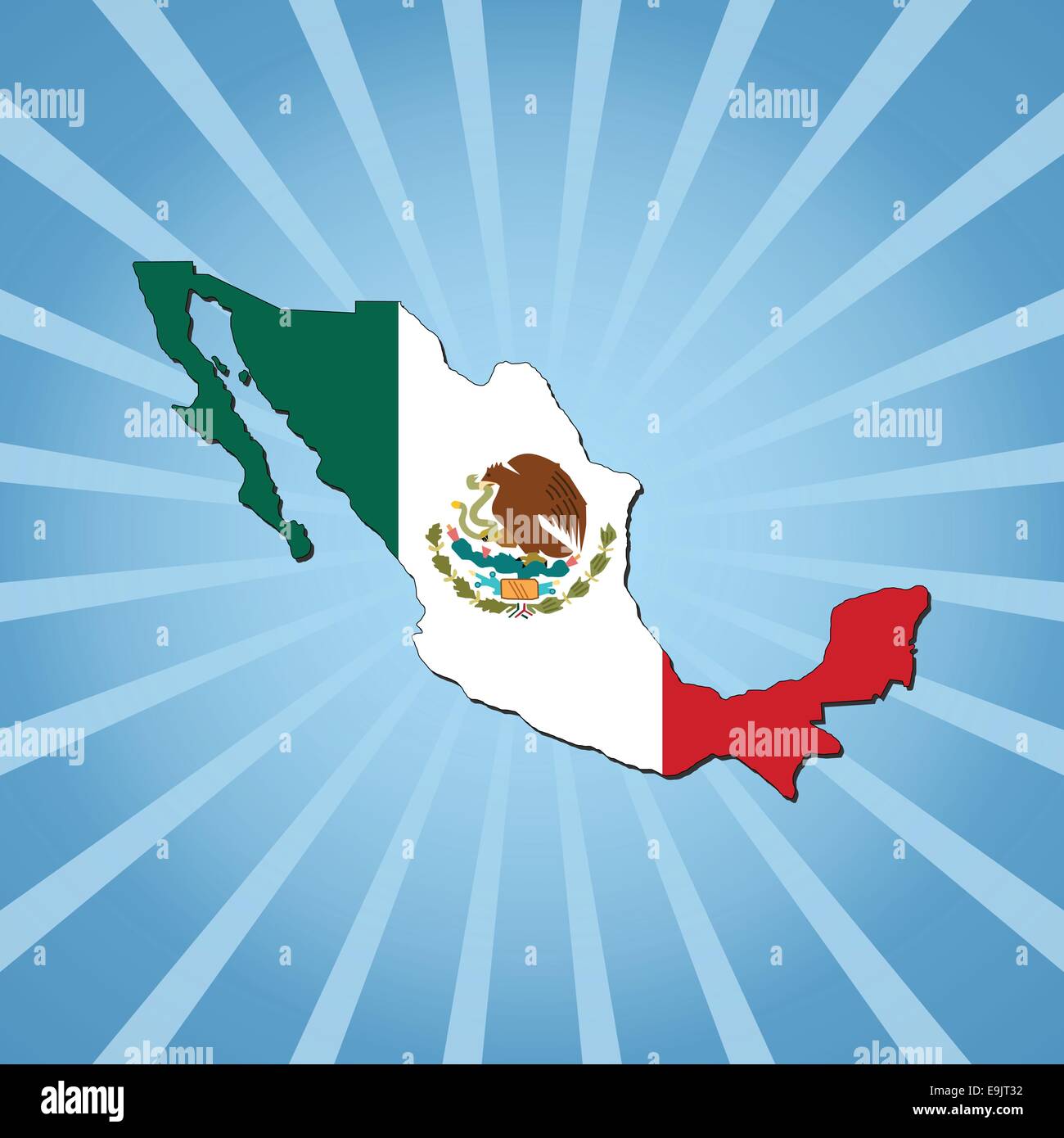 Mexico map flag on blue sunburst illustration Stock Vector Image & Art ...