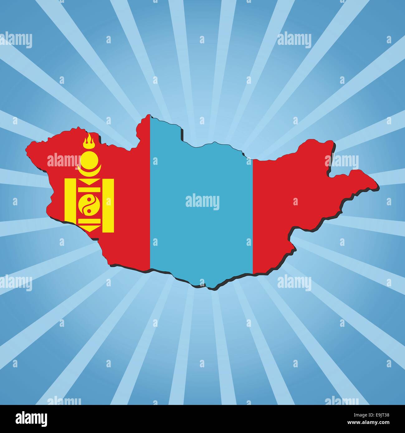 Mongolia map flag on blue sunburst illustration Stock Vector Image ...