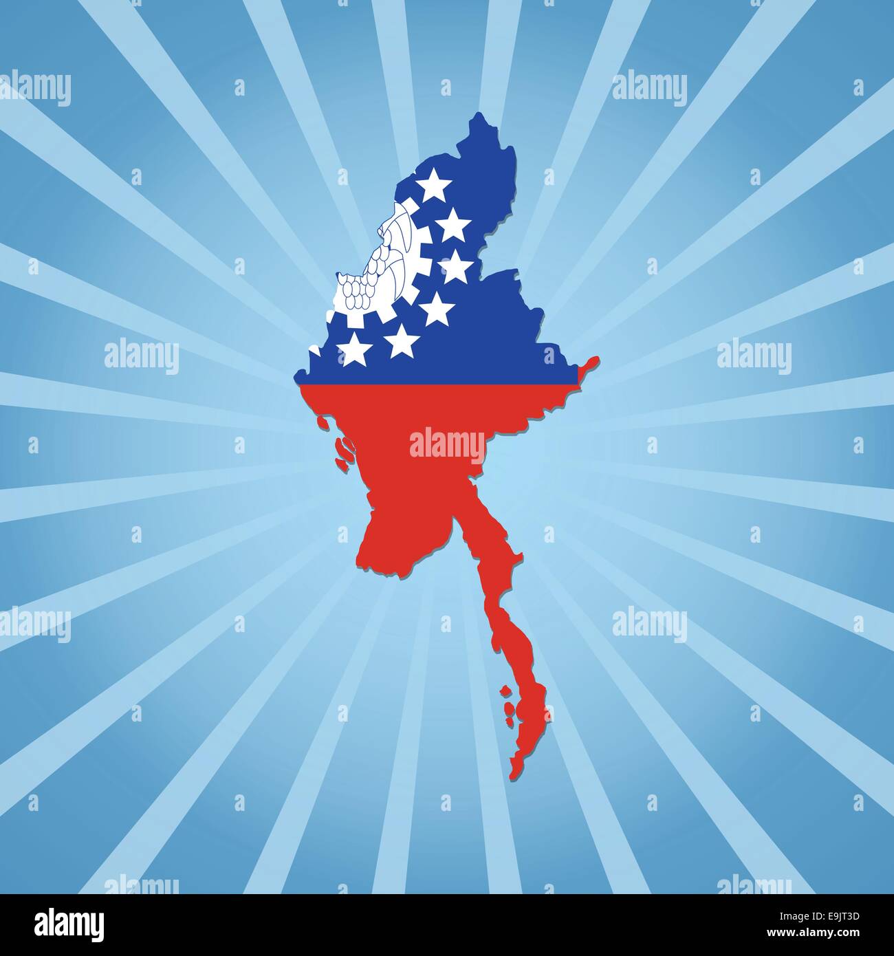 Myanmar map flag on blue sunburst illustration Stock Vector Image & Art ...