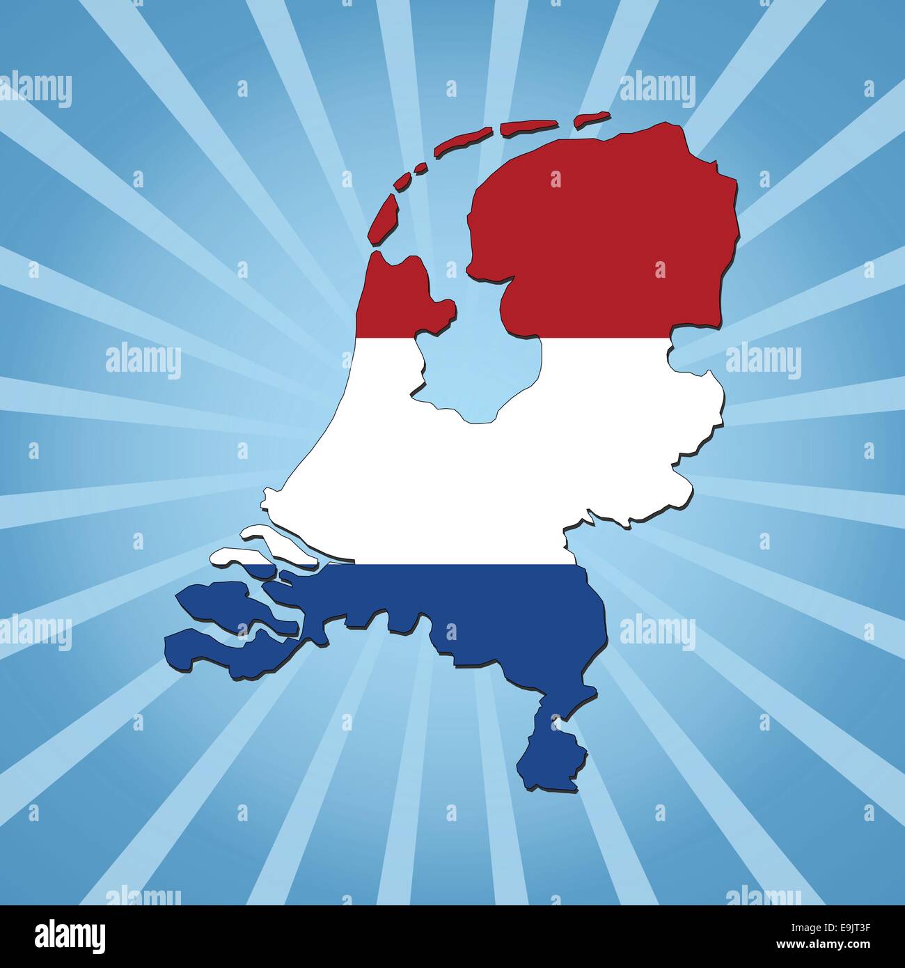 Netherlands map flag on blue sunburst illustration Stock Vector Image ...