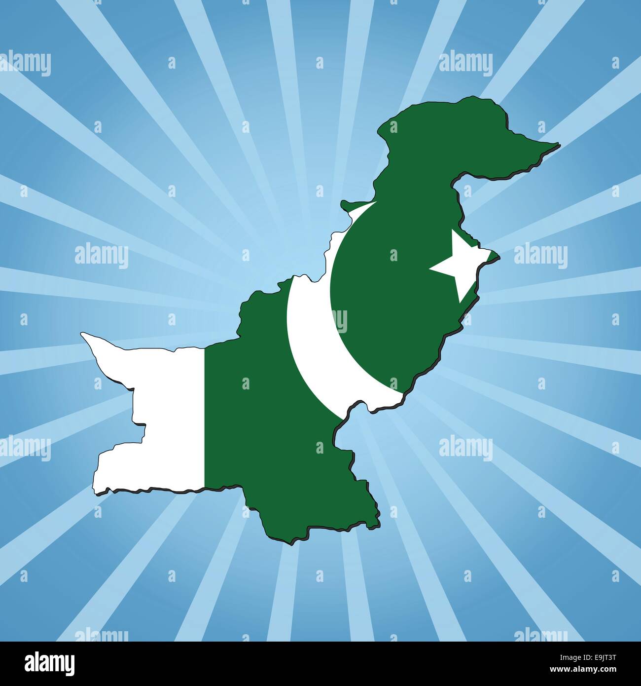 Pakistan map flag on blue sunburst illustration Stock Vector Image ...