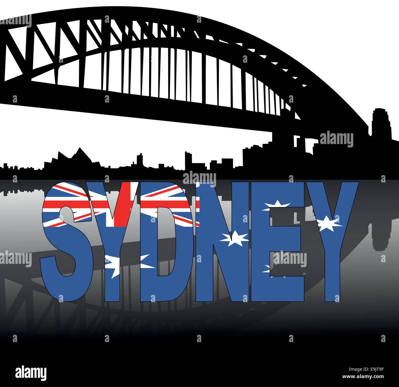 Sydney skyline reflected with flag text vector illustration Stock ...