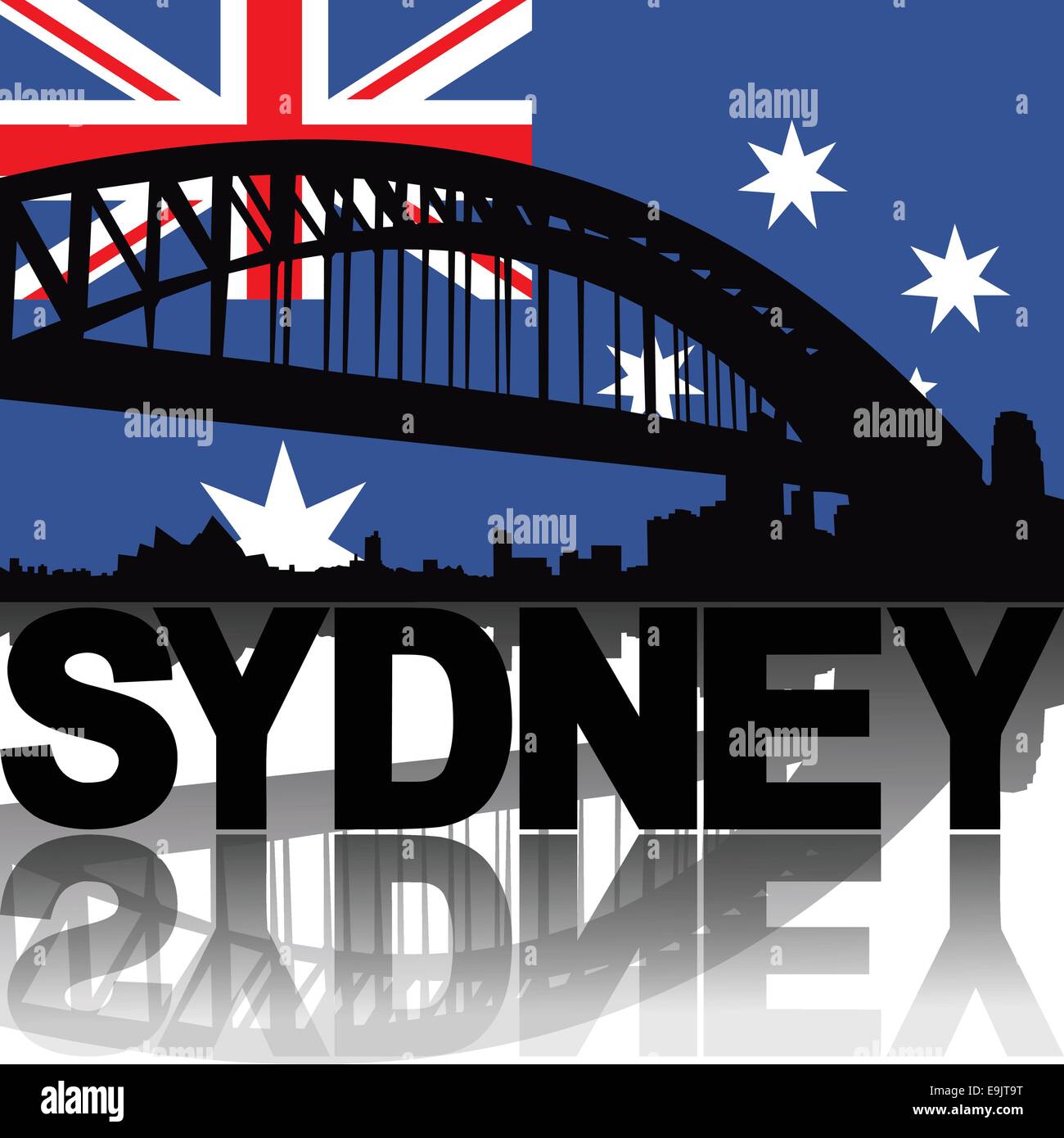 Sydney skyline and text reflected with flag vector illustration Stock ...