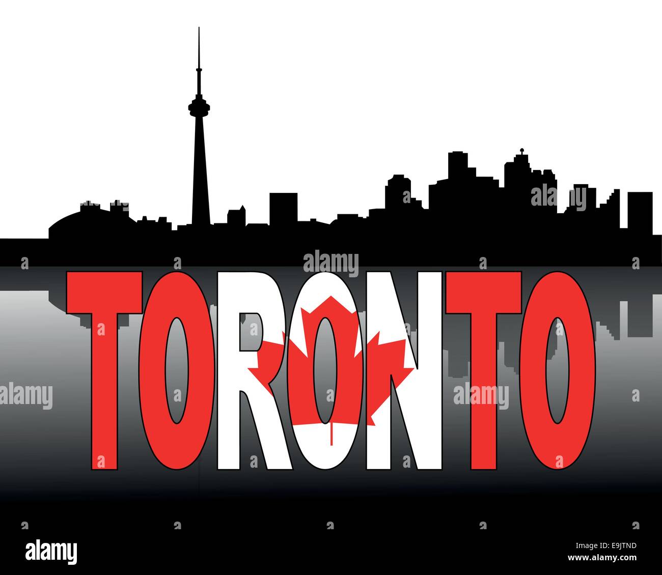 Toronto skyline reflected with flag text vector illustration Stock ...