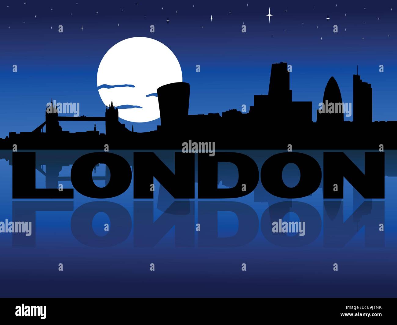 London skyline reflected with text and moon vector illustration Stock ...