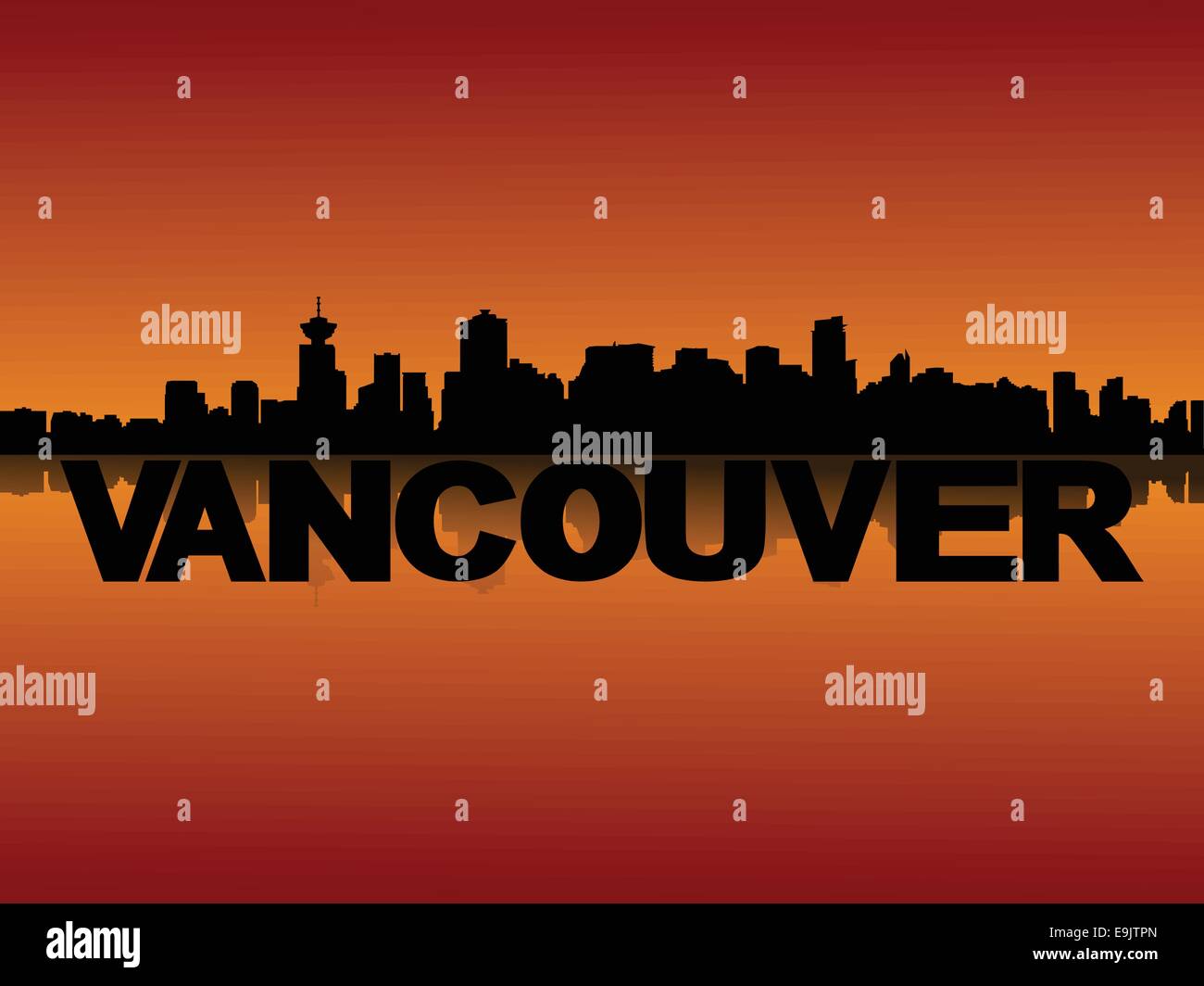 Vancouver skyline reflected at sunset vector illustration Stock Vector ...