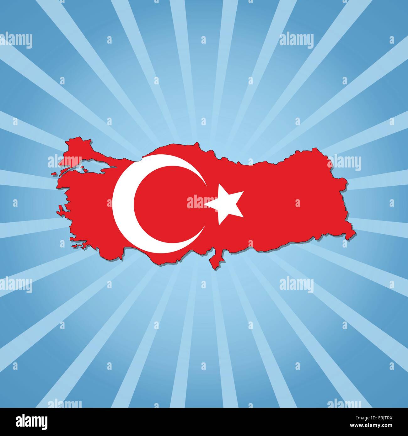 Turkey map flag on blue sunburst illustration Stock Vector Image & Art ...