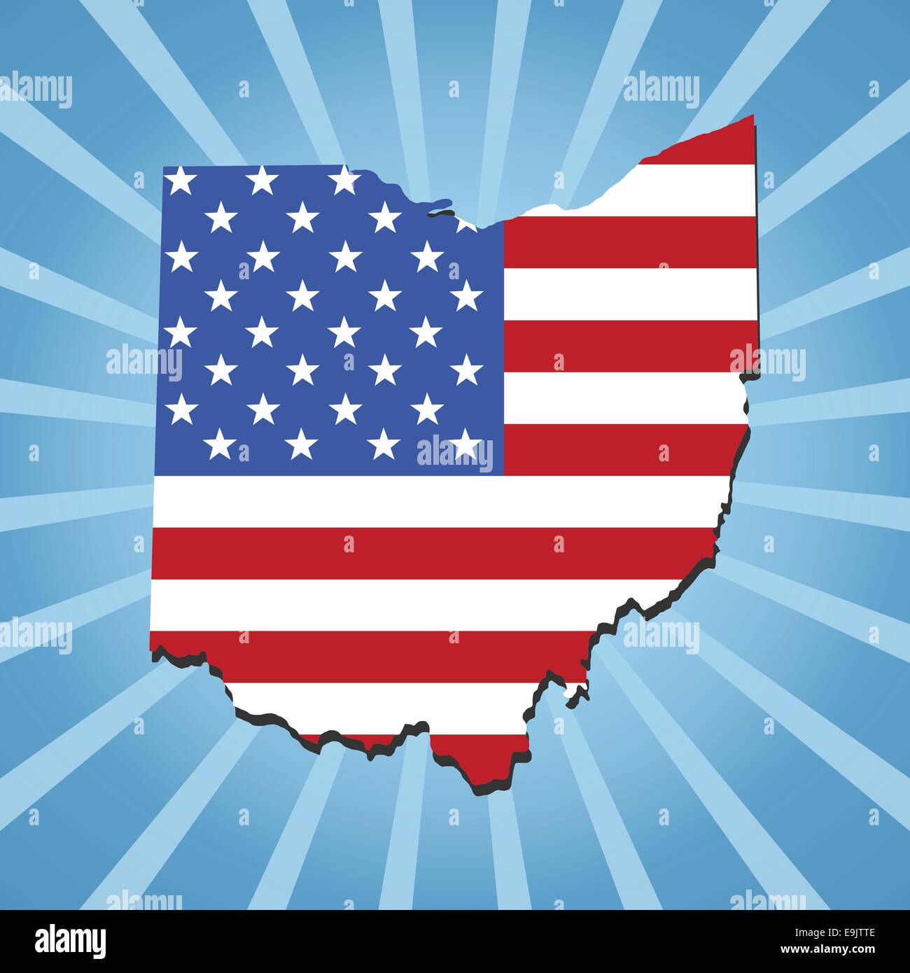 Ohio map flag on blue sunburst illustration Stock Vector Image & Art ...