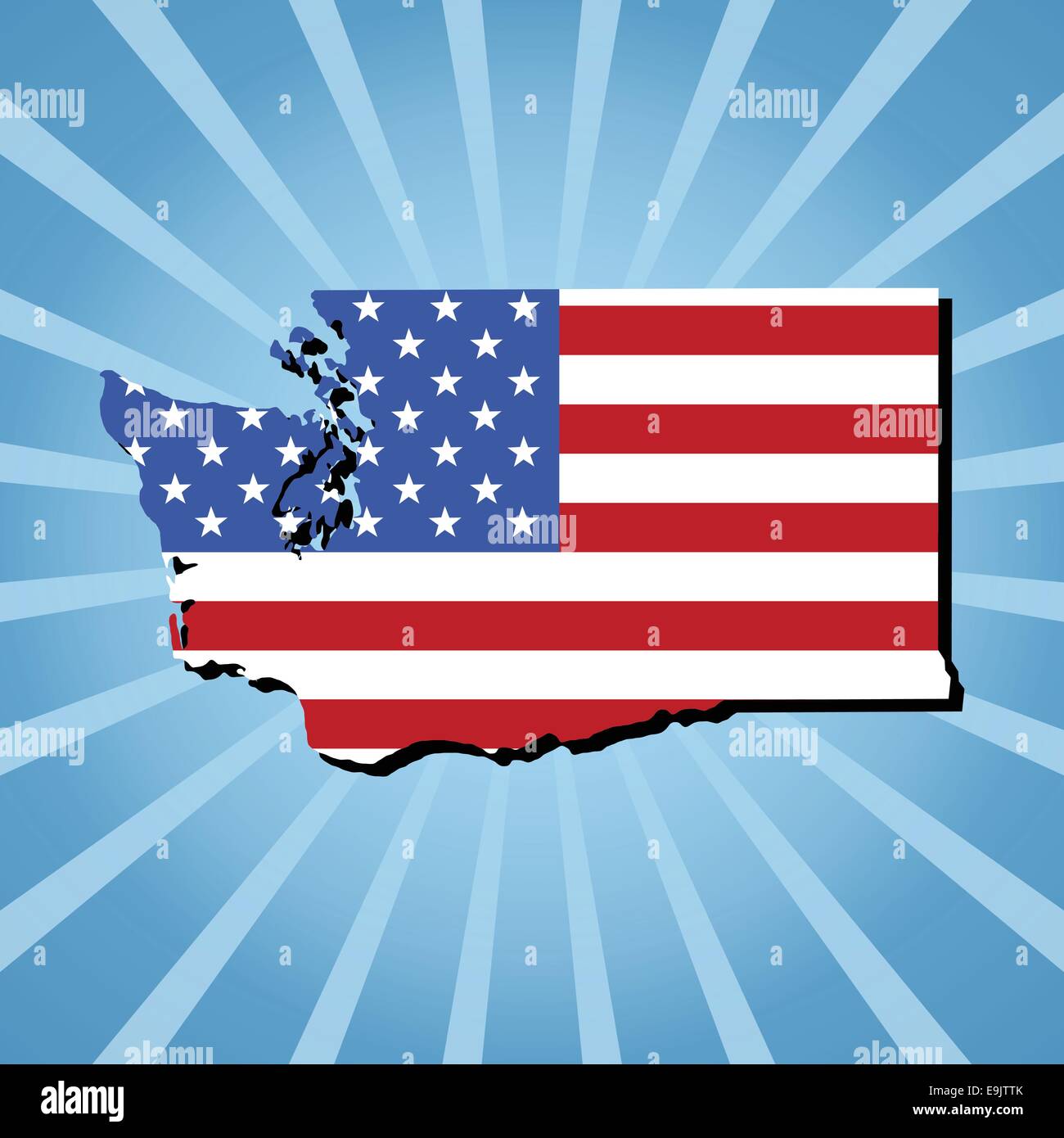 Washington map flag on blue sunburst illustration Stock Vector Image ...