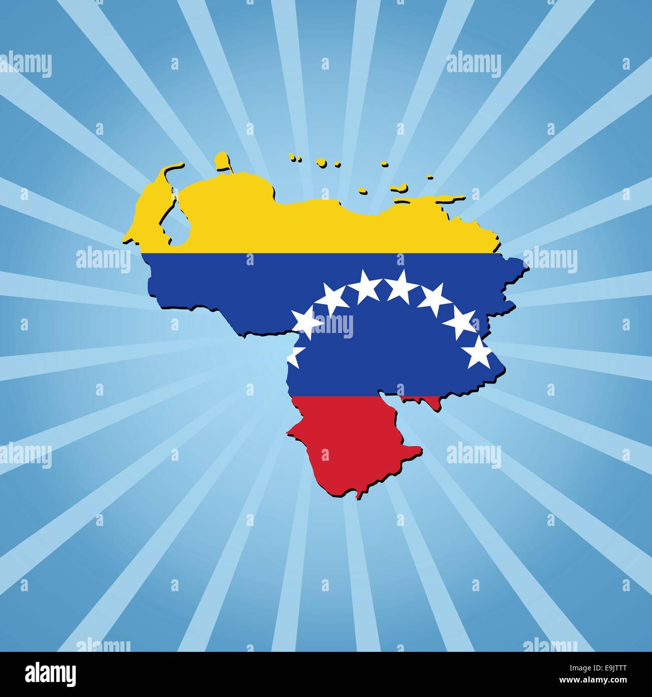 Venezuela map flag on blue sunburst illustration Stock Vector Image ...