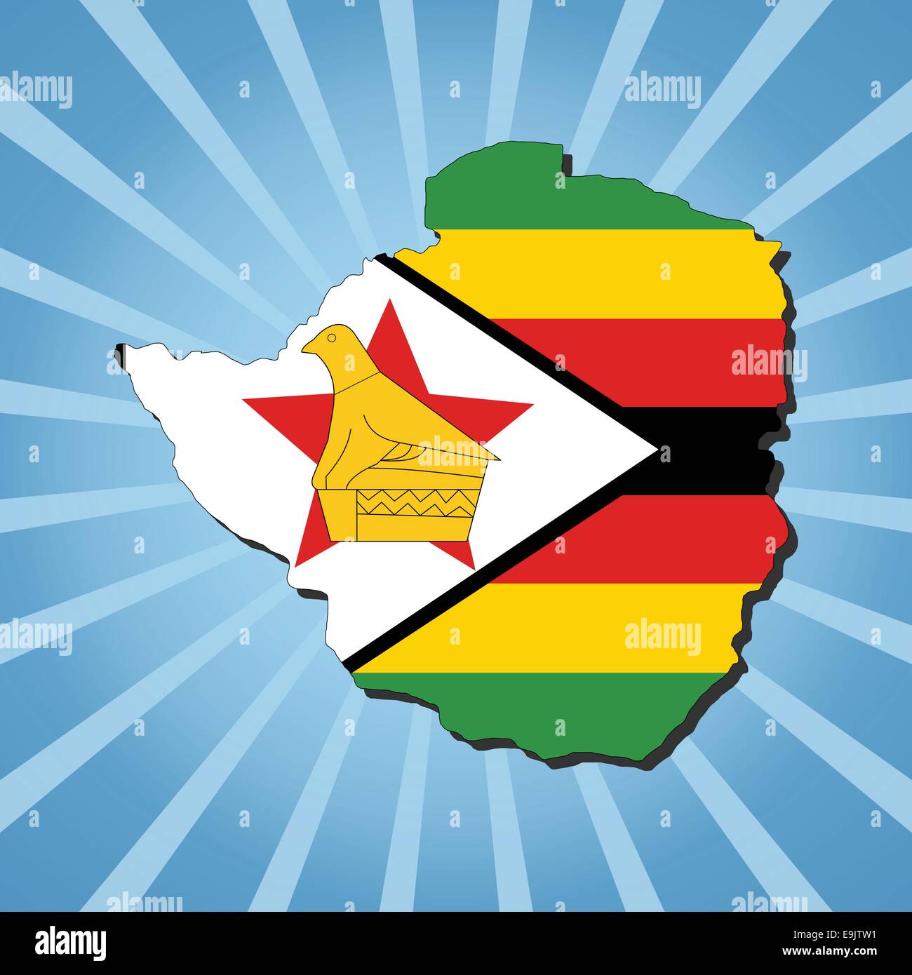 Zimbabwe map flag on blue sunburst illustration Stock Vector Image ...