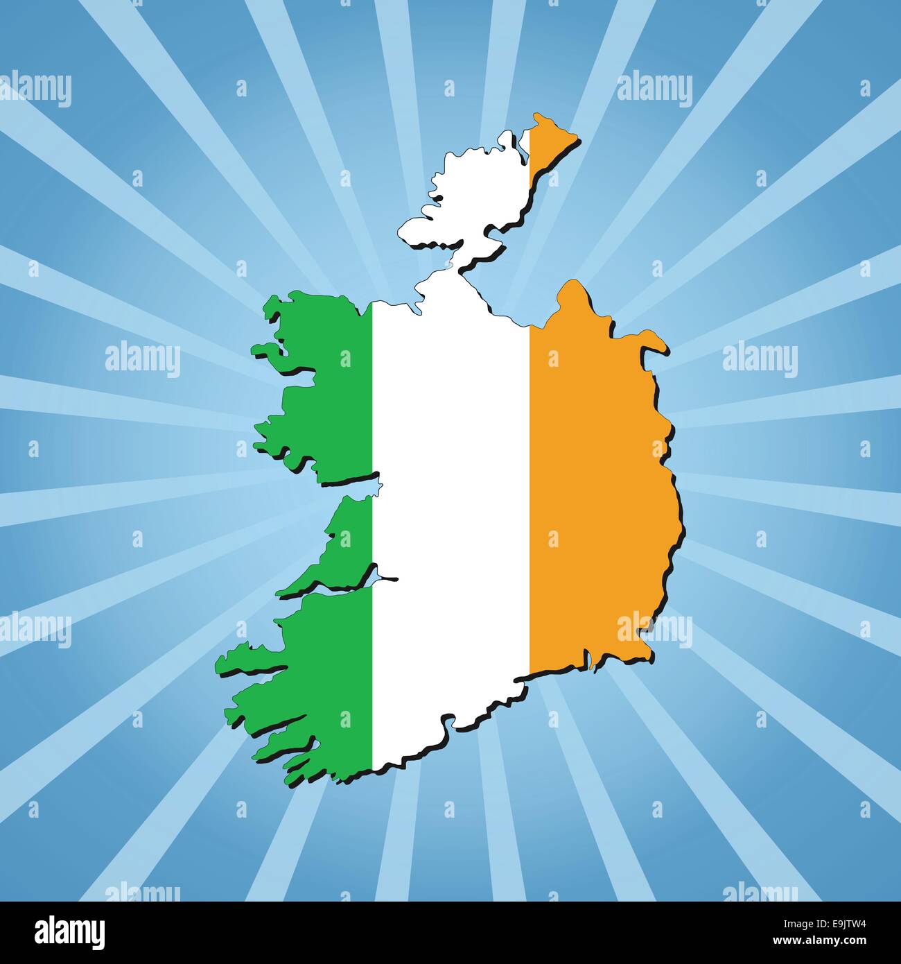Ireland map flag on blue sunburst illustration Stock Vector Image & Art ...