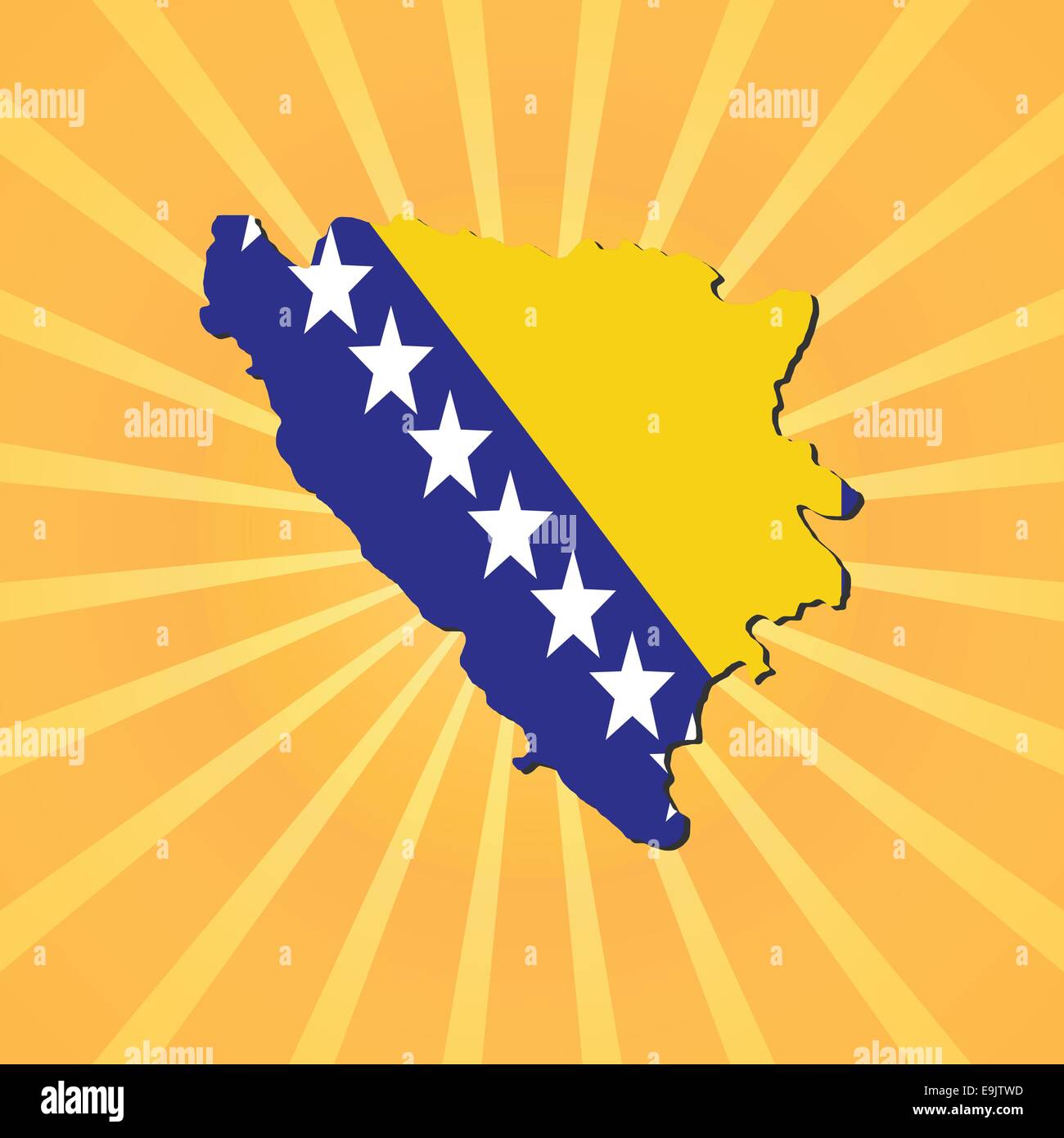 Bosnia map flag on sunburst illustration Stock Vector Image & Art - Alamy