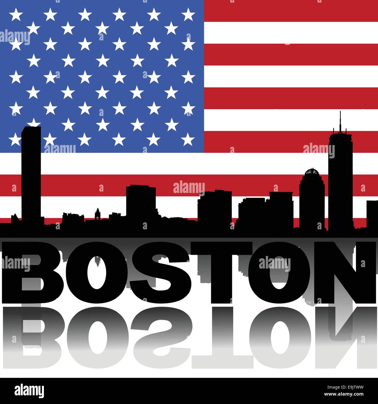 Boston skyline and text reflected with flag vector illustration Stock ...