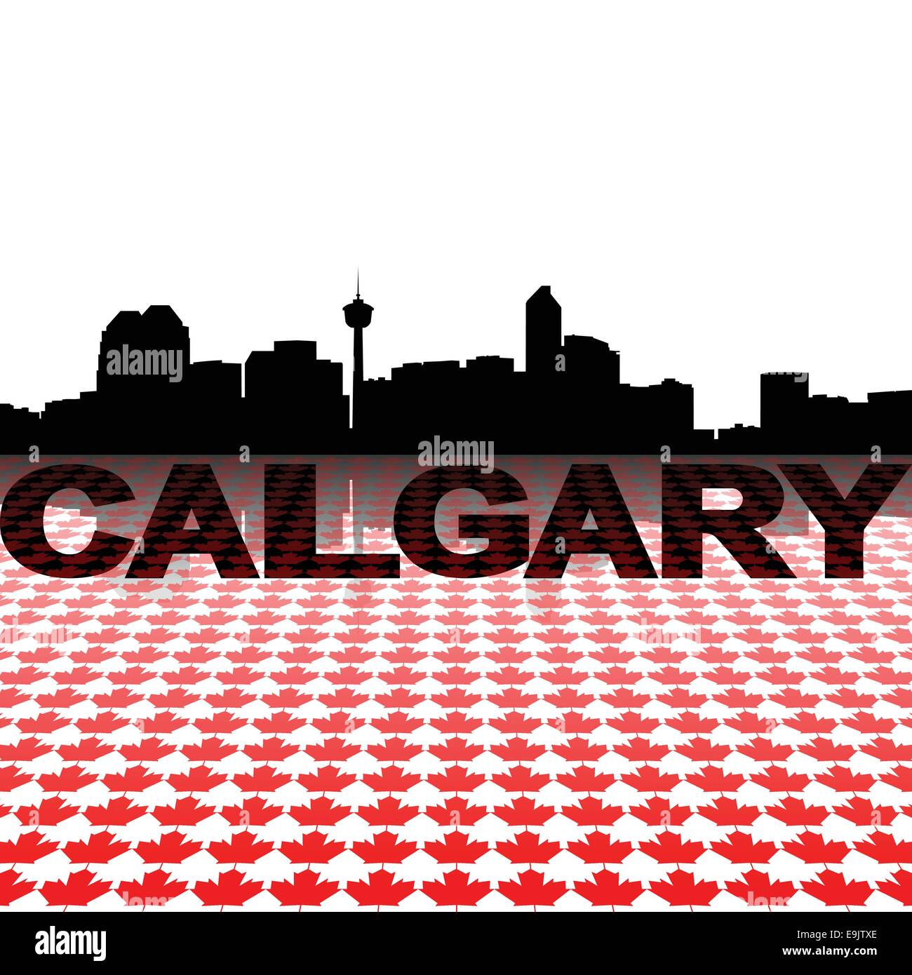 Calgary skyline with maple leaves foreground vector illustration Stock ...