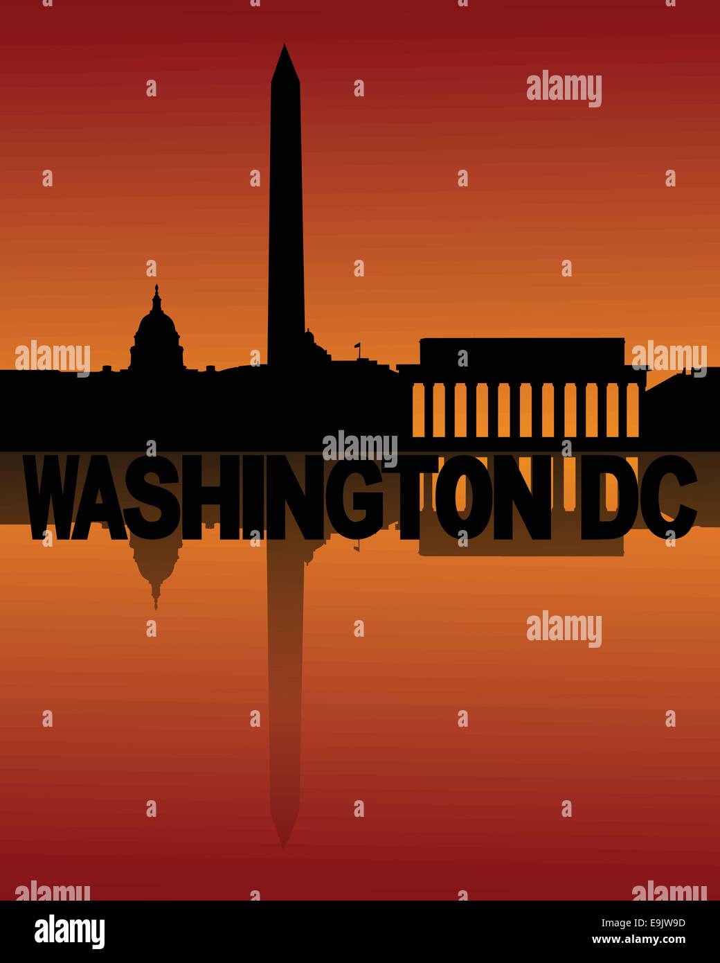 Washington DC skyline reflected at sunset vector illustration Stock ...