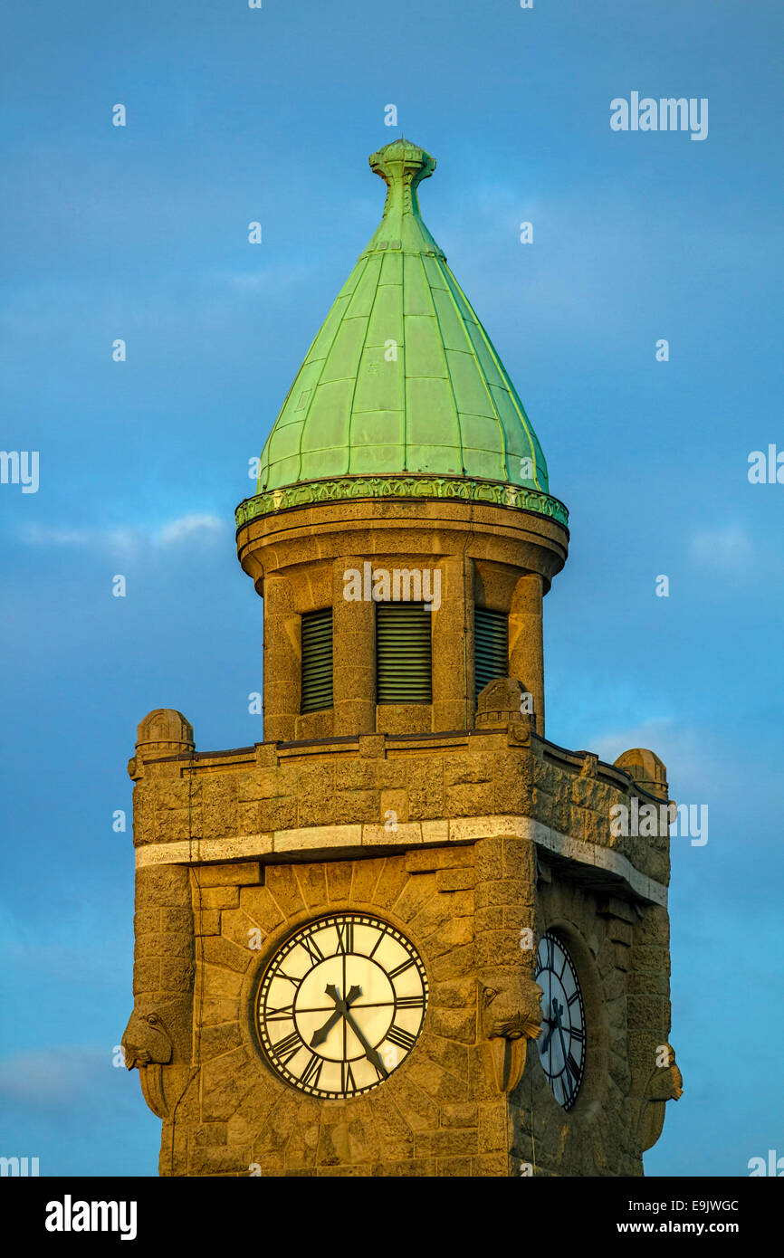 St. Pauli landing bridge clock tower, Hamburg, Germany, Europe Stock ...
