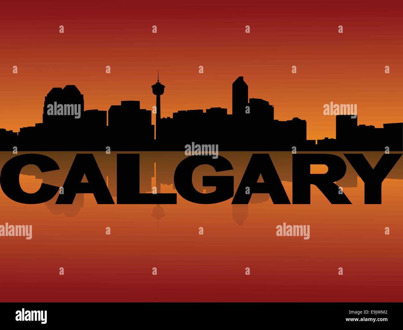 Calgary skyline reflected at sunset vector illustration Stock Vector ...