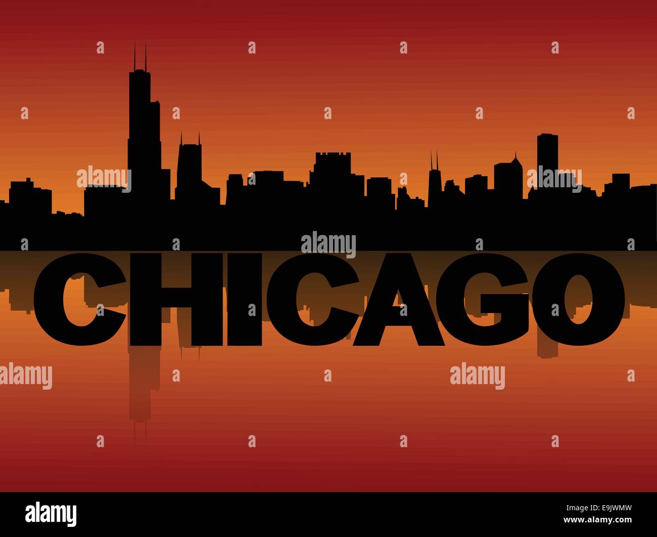 Chicago skyline reflected at sunset vector illustration Stock Vector ...