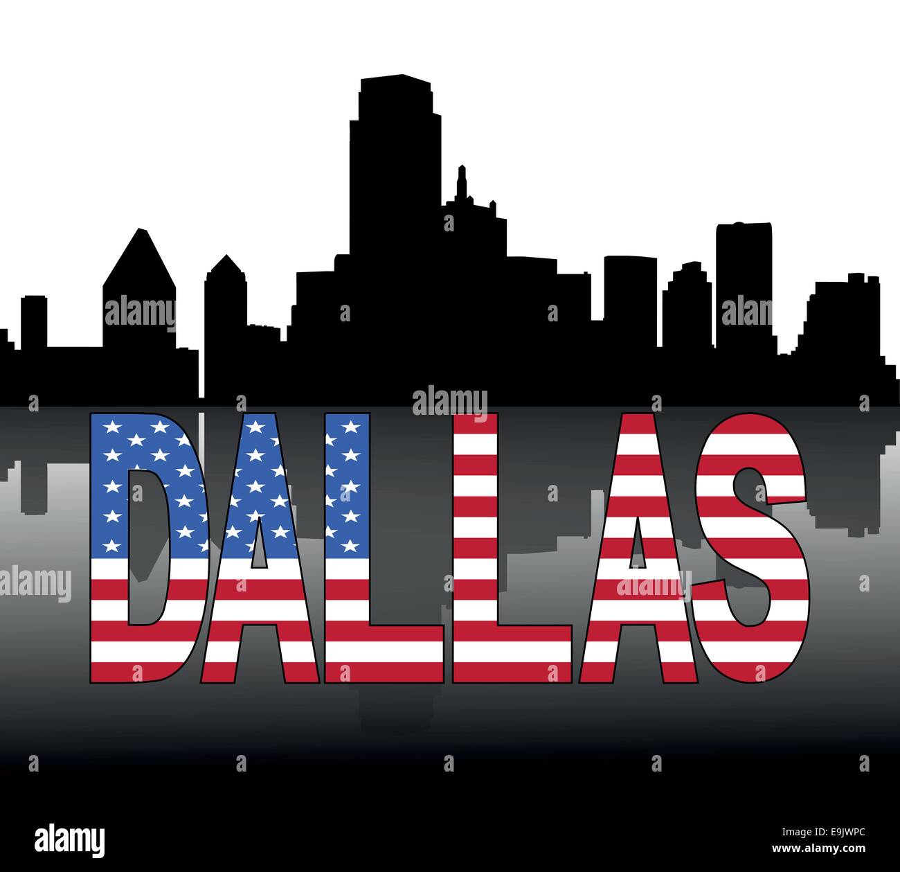 Dallas skyline reflected with flag text vector illustration Stock ...