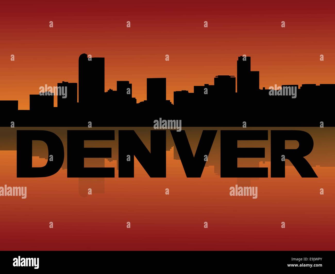 Denver skyline reflected at sunset vector illustration Stock Vector ...