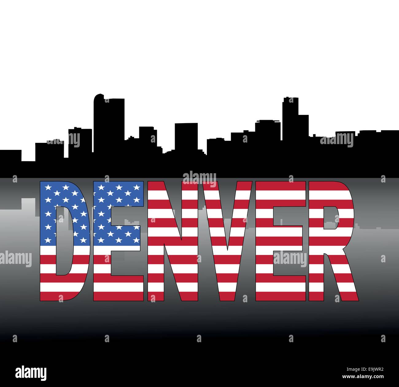 Denver skyline reflected with flag text vector illustration Stock ...