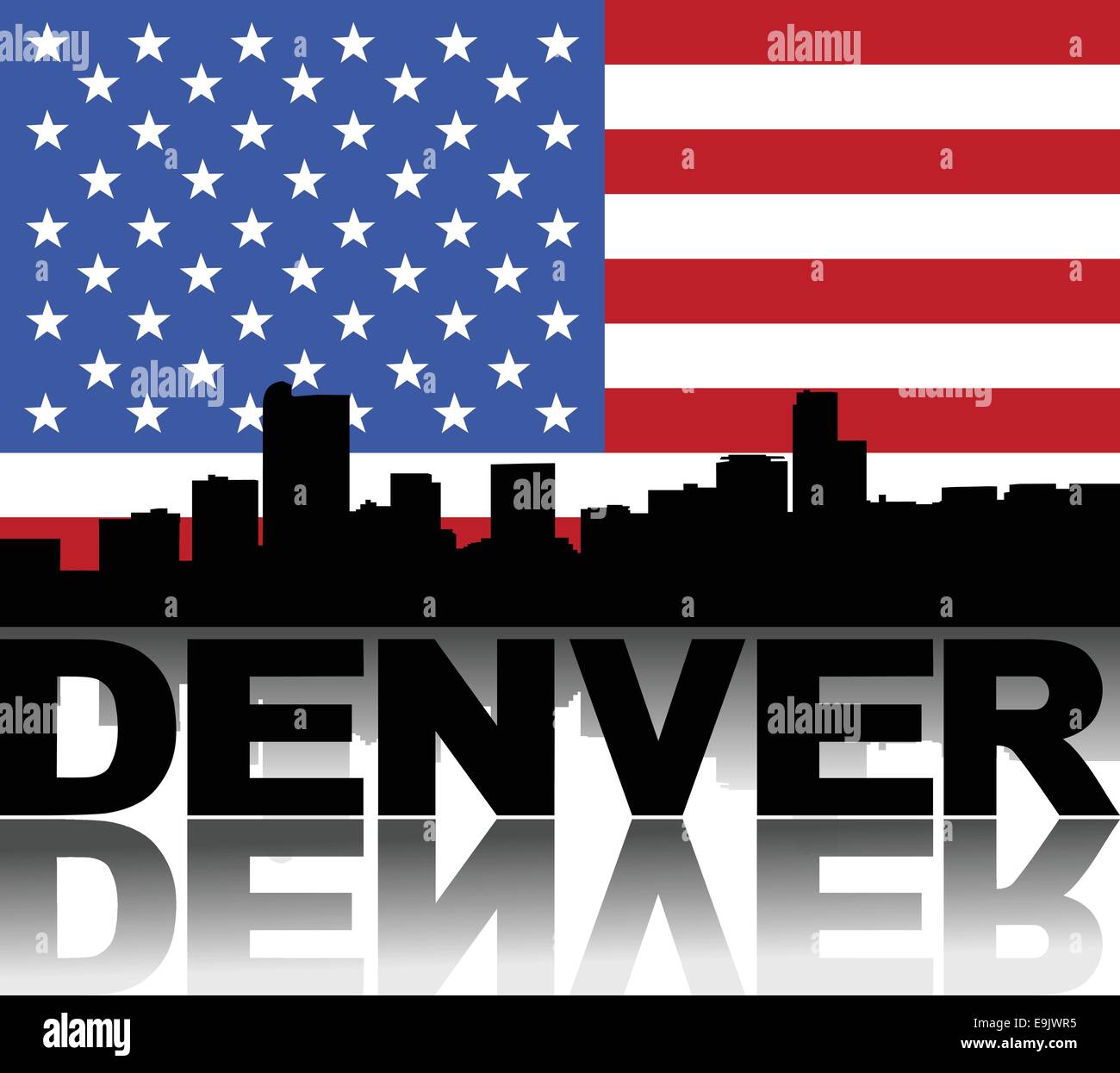 Denver skyline and text reflected with flag vector illustration Stock ...
