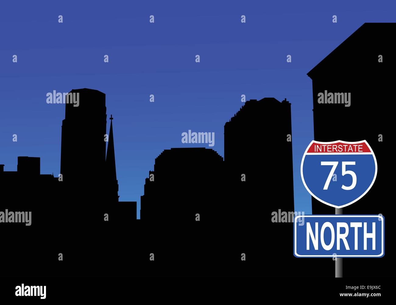 Detroit skyline with interstate sign vector illustration Stock Vector ...