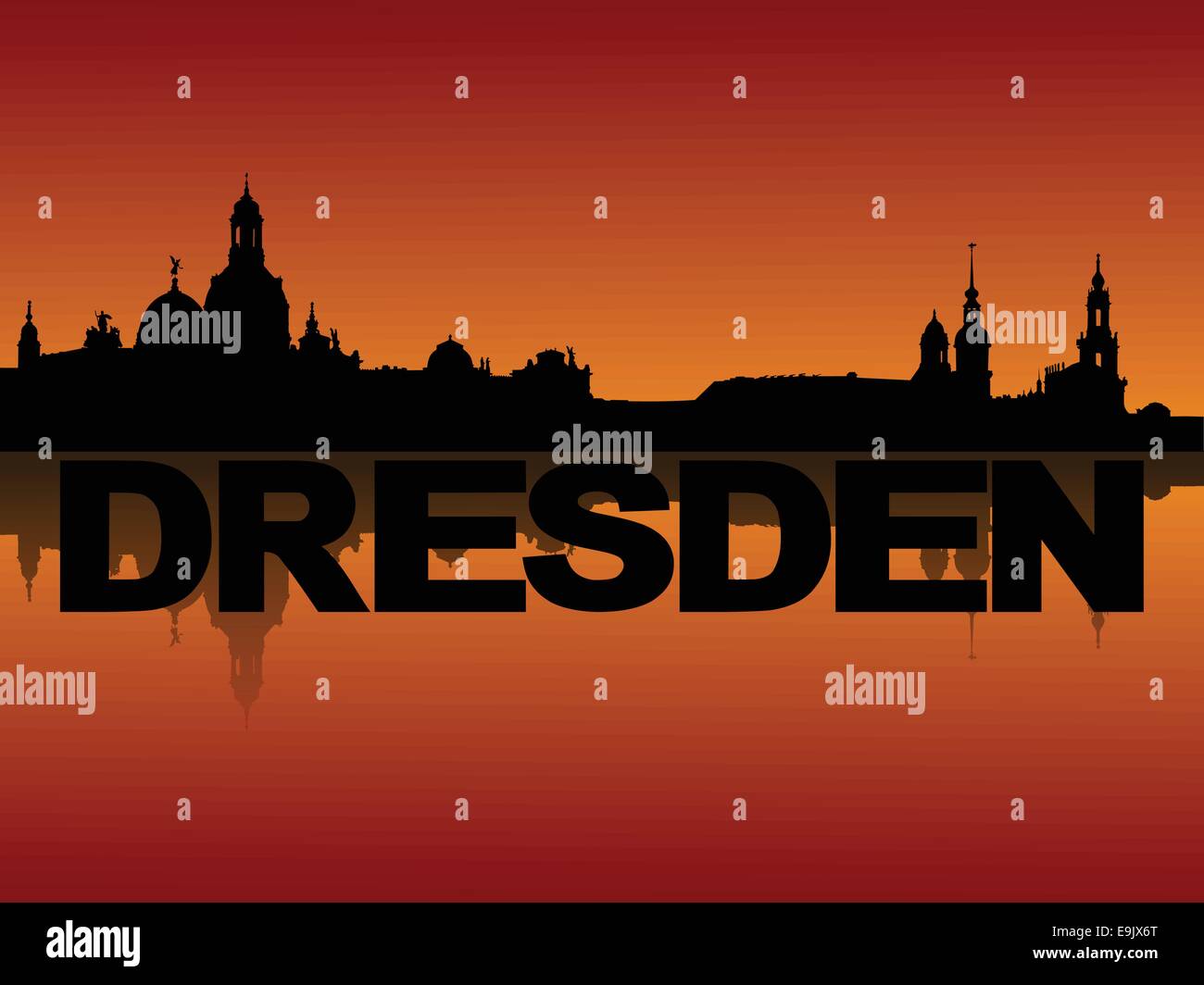 Dresden skyline reflected at sunset vector illustration Stock Vector ...