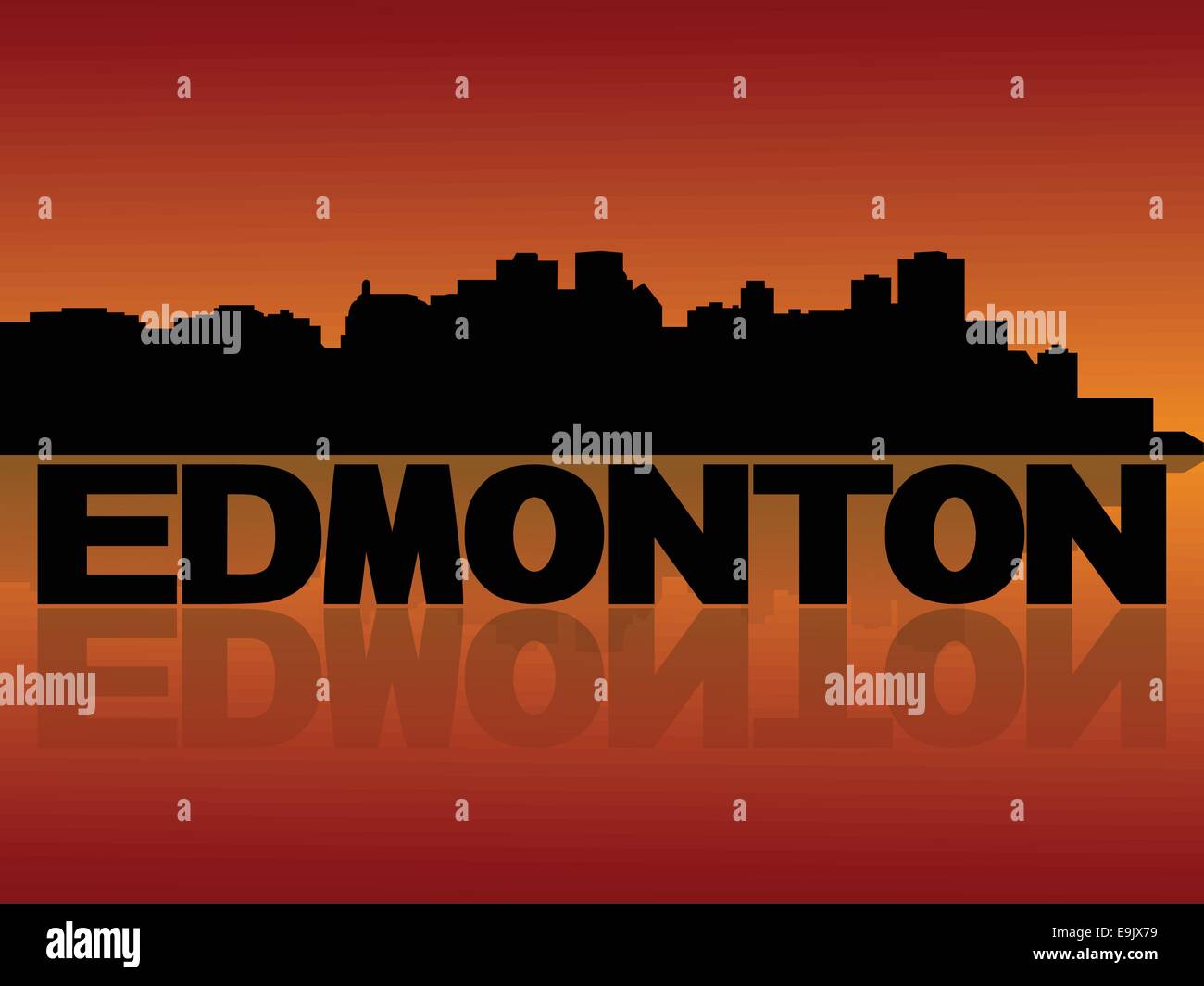 Edmonton skyline reflected at sunset vector illustration Stock Vector ...