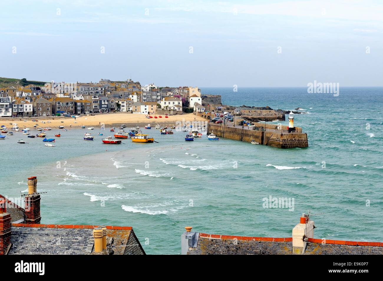 A view over the rooftops of St Ives Harbour Cornwall England uk Stock ...