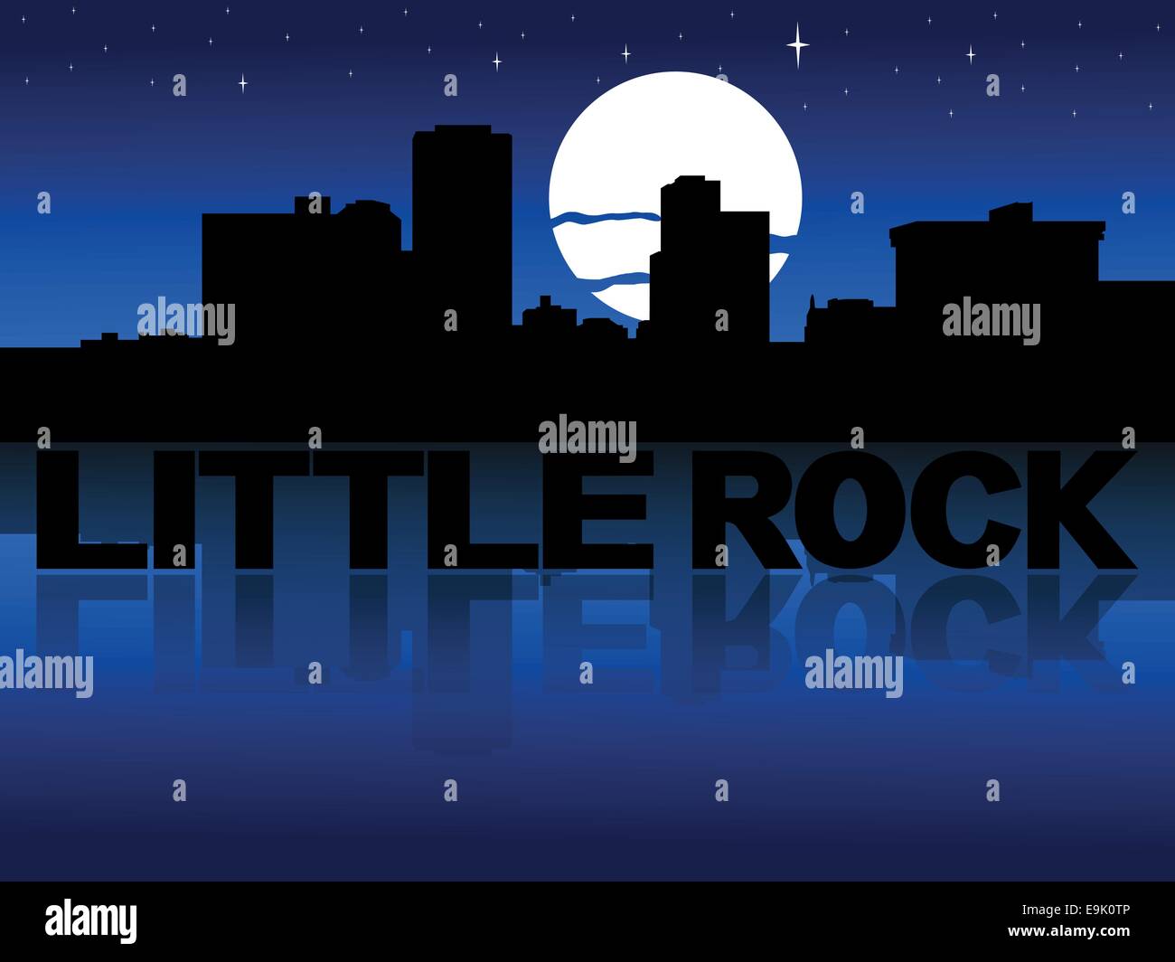 Little Rock skyline reflected with text and moon vector illustration ...