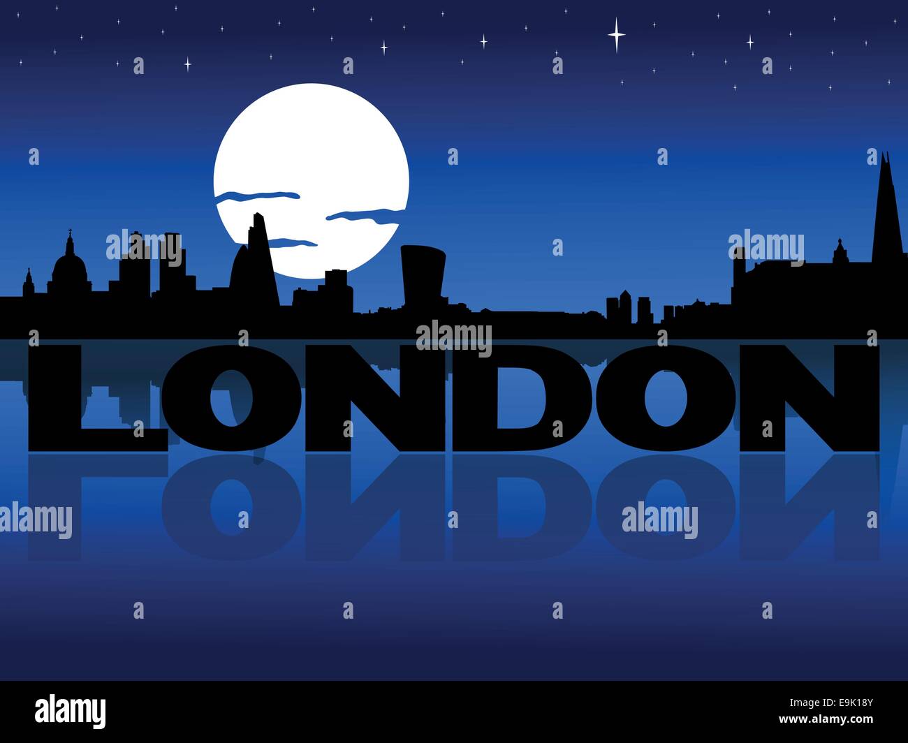 London skyline reflected with text and moon vector illustration Stock ...