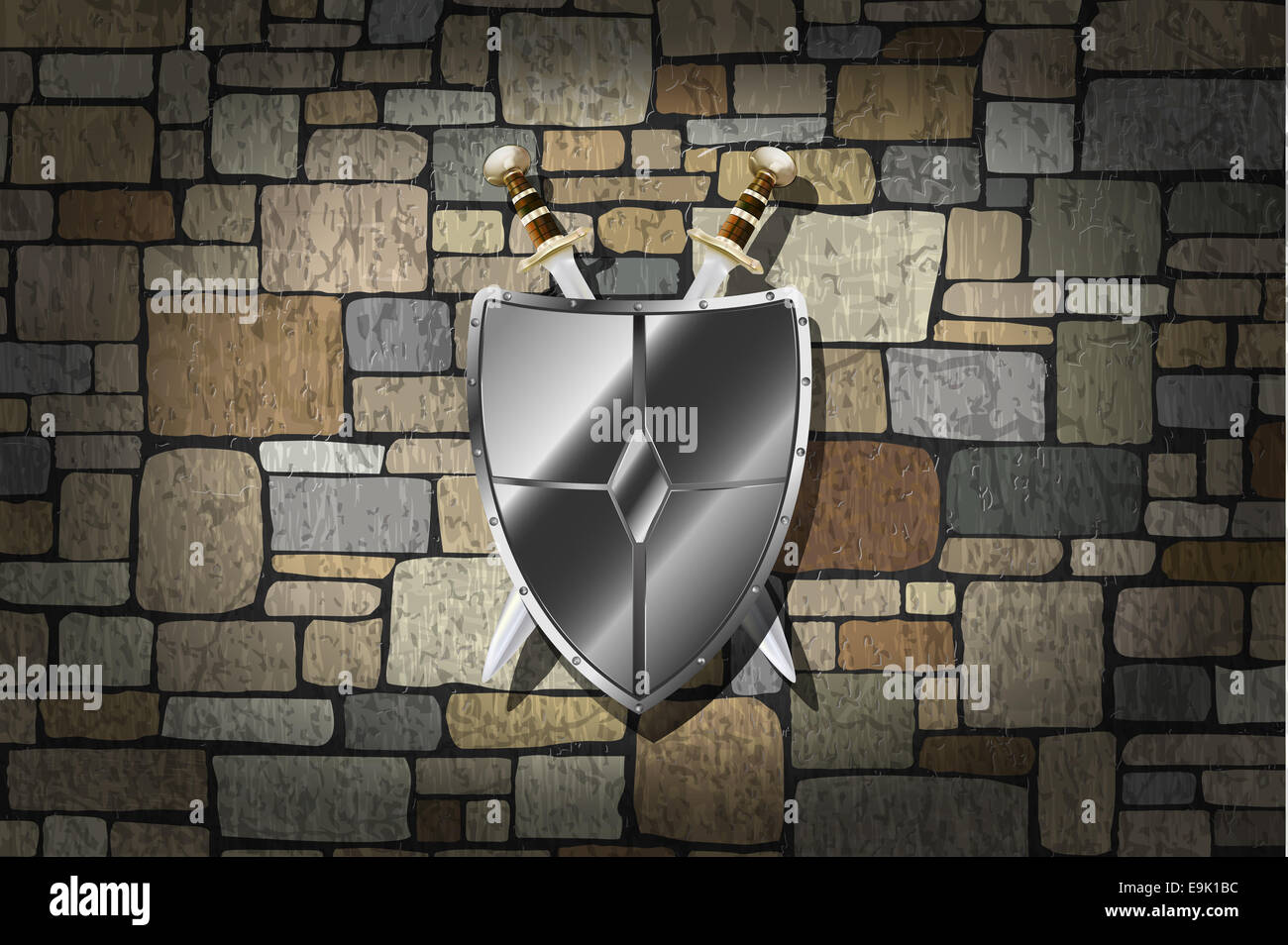 Vector Swords and Shield On Grunge Stone Wall, Eps1o, Gradient Mesh and ...