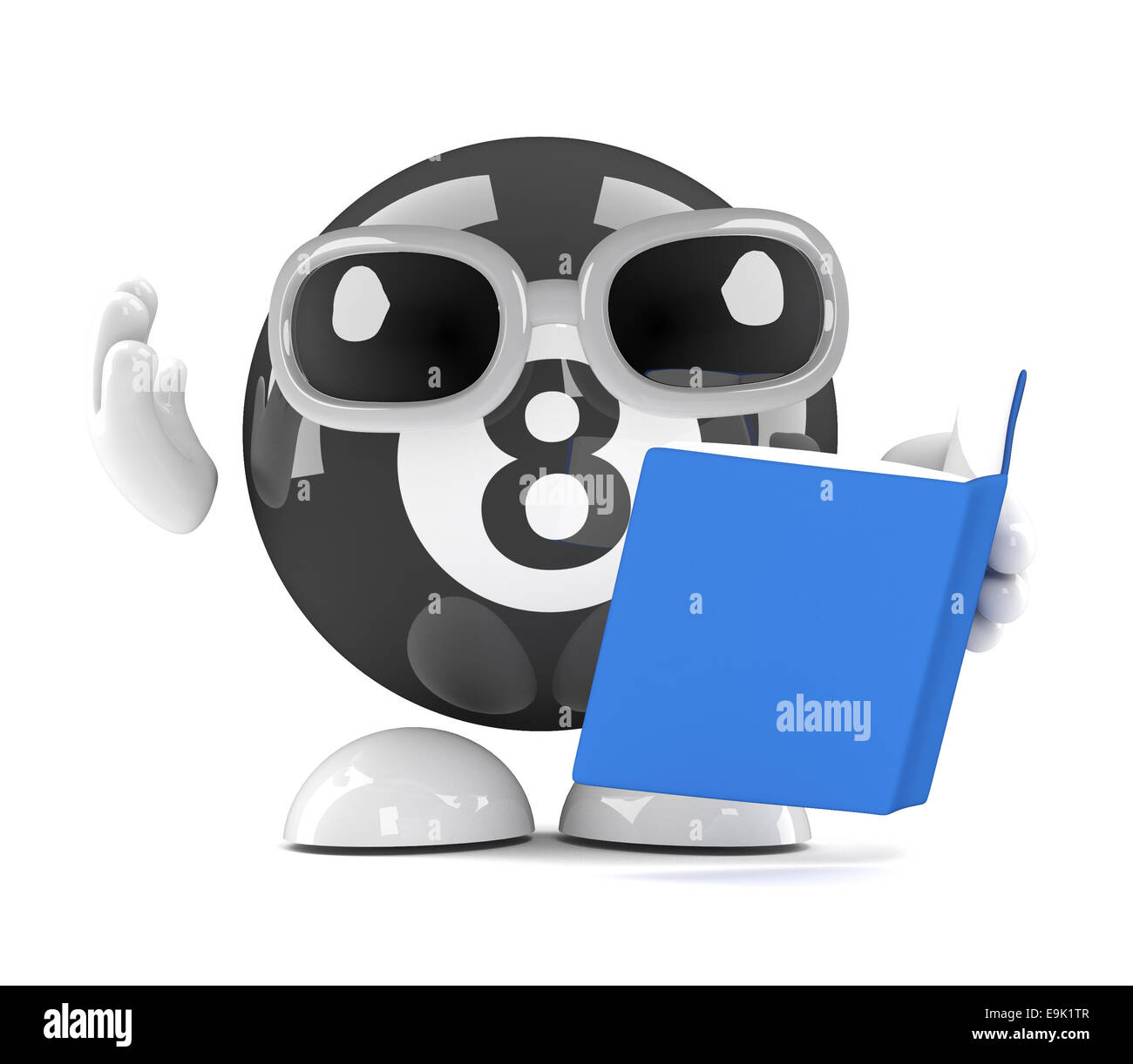 3d render of an 8 ball character reading a book Stock Photo - Alamy